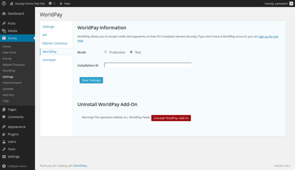 WorldPay Gateway for Gravity Forms - PatSaTECH