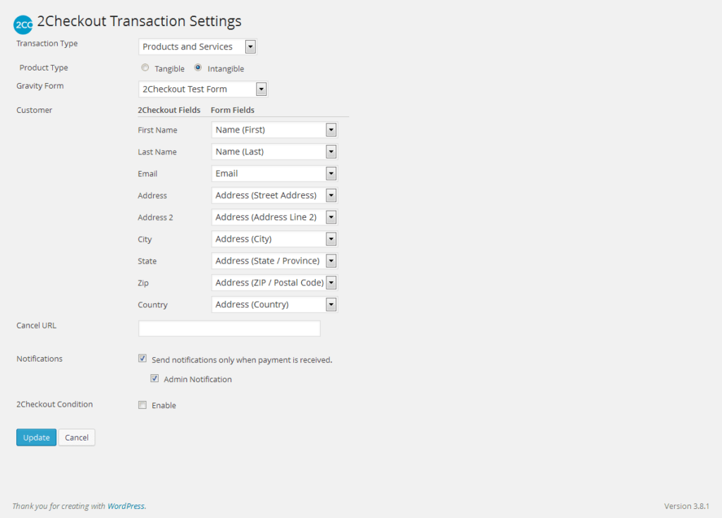 2Checkout (now Verifone) Gateway for Gravity Forms