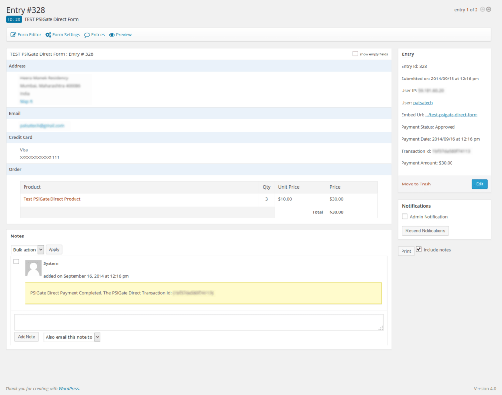 PSiGate Direct Payment Gateway for Gravity Forms