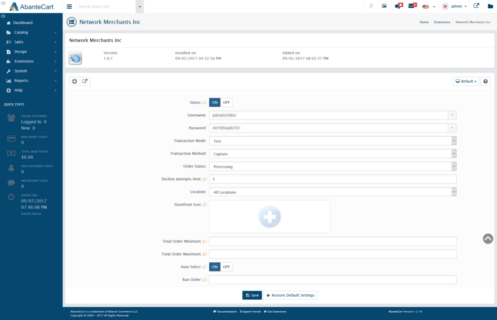 Network Merchants Inc Gateway for AbanteCart - PatSaTECH